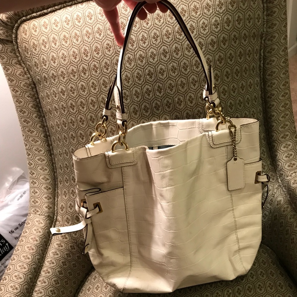 Coach Peyton Embossed Exotic Patent Leather Tote - Gem